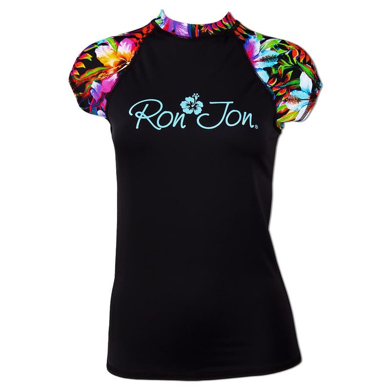 Ron Jon Women's Cap Sleeve Black Hibiscus Rash Guard - Women's Rash ...